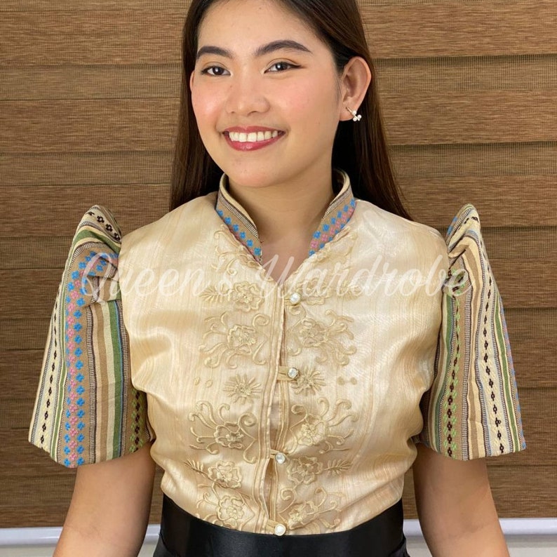 Chinese Collar Filipiniana Top With Inabel Collar and Sleeves - Etsy