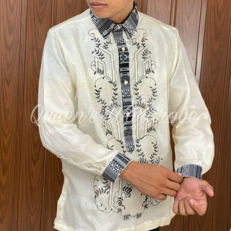Traditional Barong Tagalog Sports Collar Piña Organza - Inabel Ethnic ...