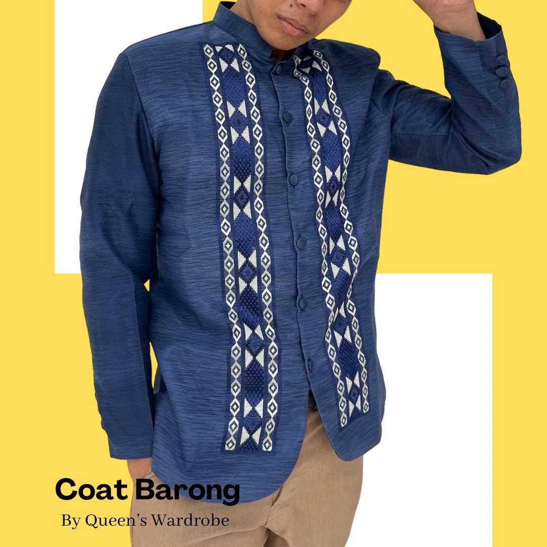 Coat Barong Tagalog Chinese Collar Navy Blue Diamond Design - Etsy