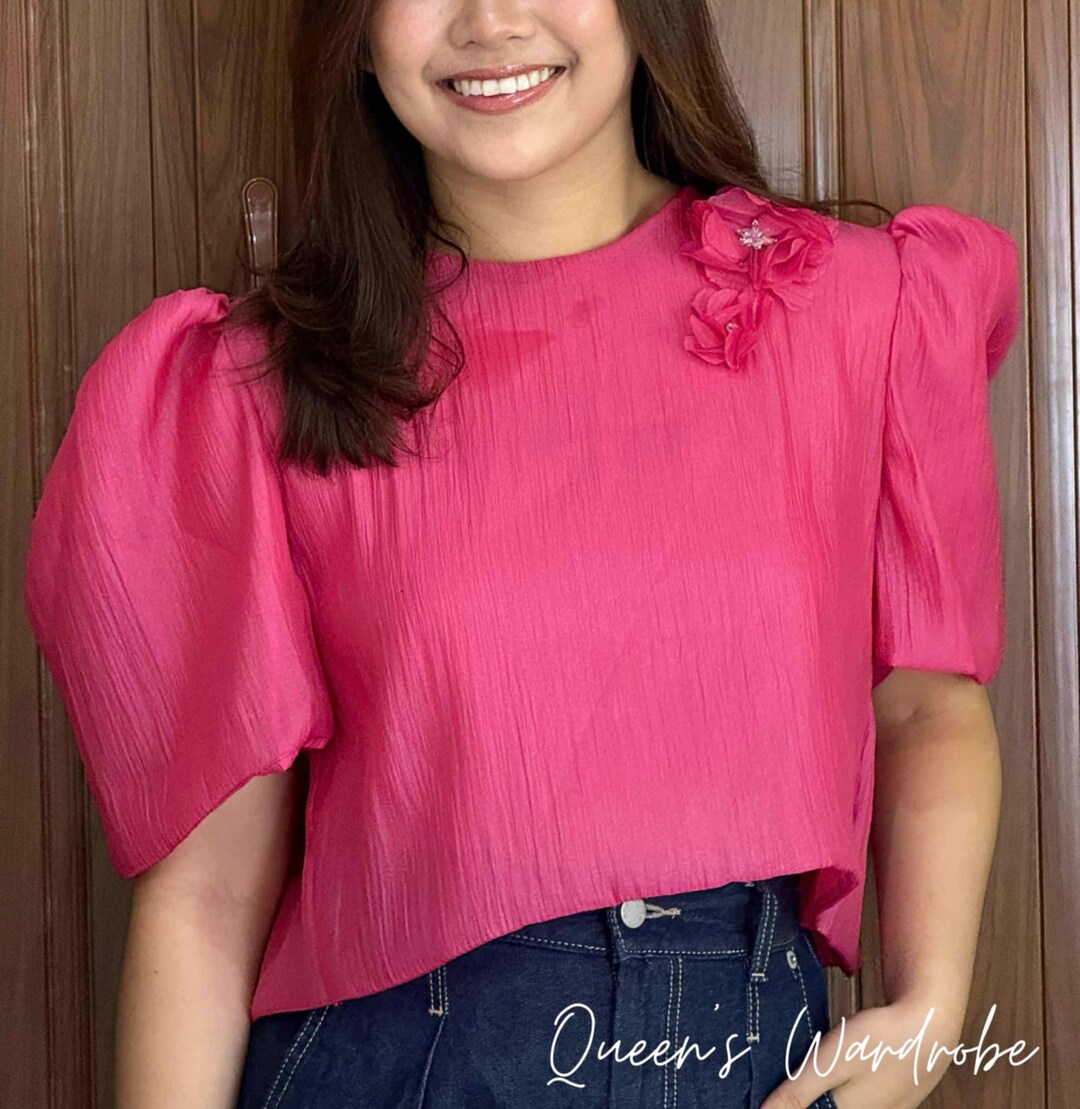 Fuchsia Pink Kimona Filipiniana Top - Etsy