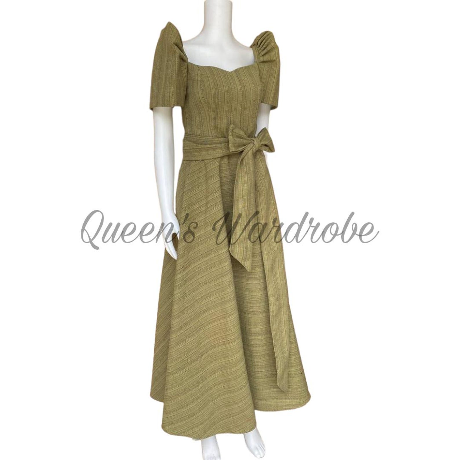 Green Filipiniana Dress/gown With Detatchable Ribbon- Floor Legth - Etsy