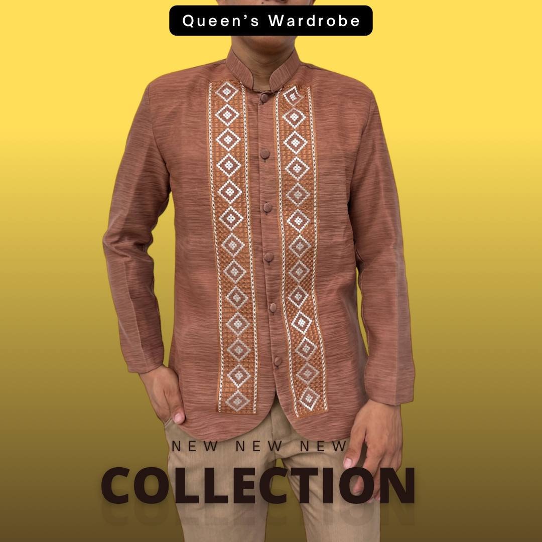 Coat Barong Tagalog Double Collar Choco Brown Ethnic Design / Modern ...
