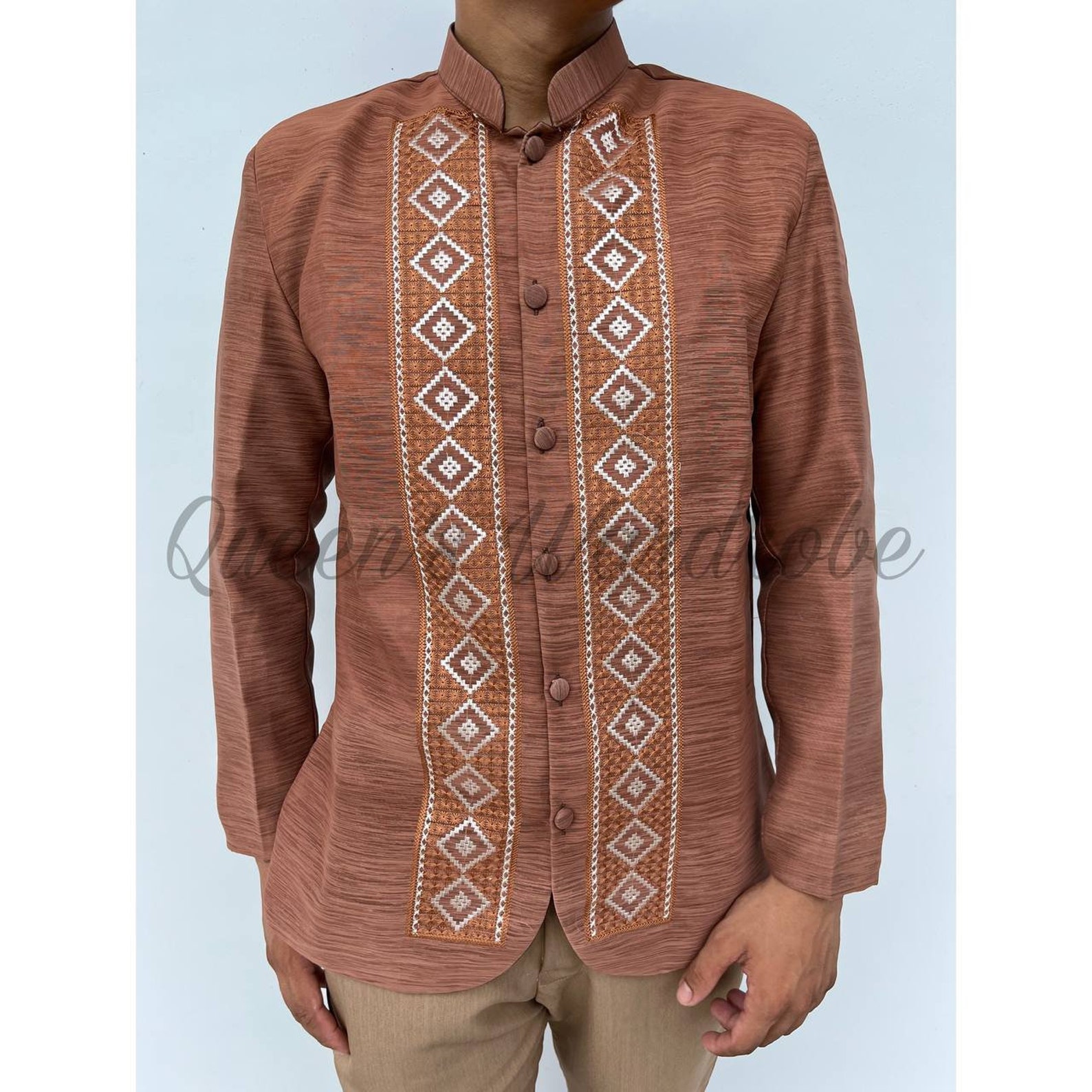 Coat Barong Tagalog Double Collar Choco Brown Ethnic Design / Modern ...