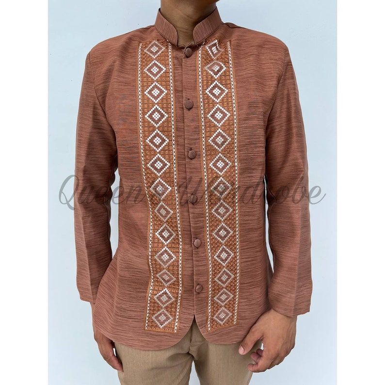 Coat Barong Tagalog Double Collar Choco Brown Ethnic Design / Modern ...
