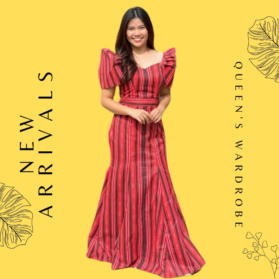 Filipiniana Long Gown With Red Ethnic Design - Etsy