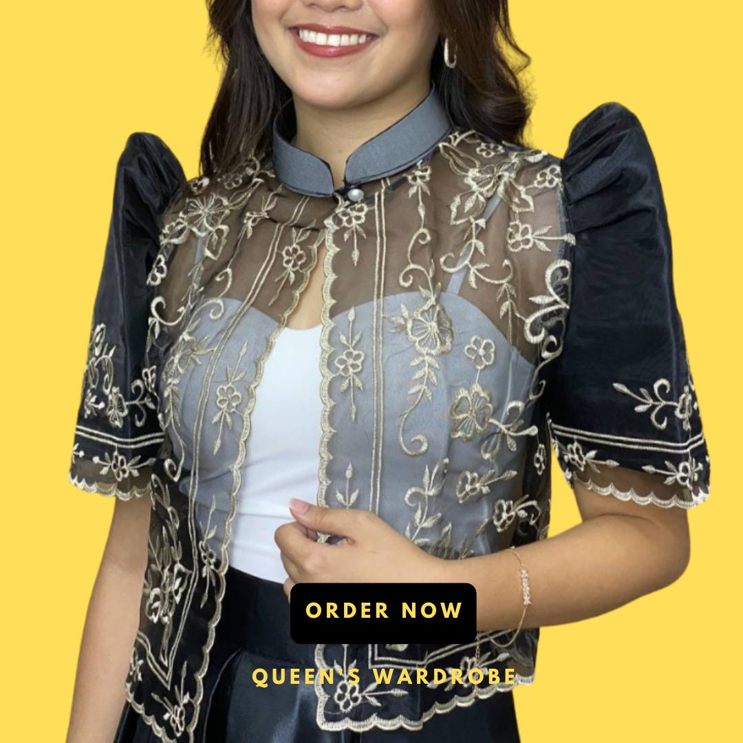 Black Filipiniana Butterfly Sleeves Chinese Collar Bolero Coat - Etsy