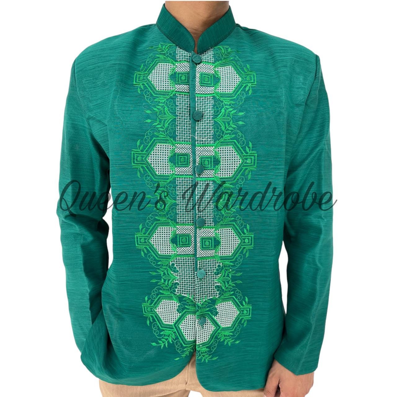 Green Coat Barong Tagalog Chinese Collar Forest Design - Etsy