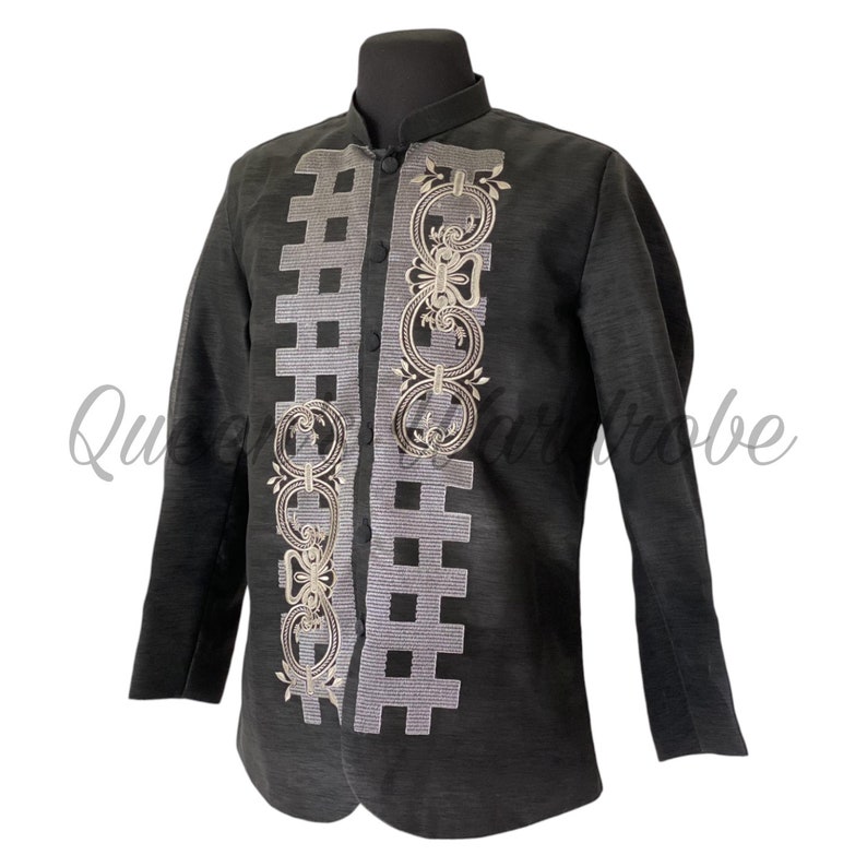 Black Coat Barong Tagalog: Edward Teng Design, Chinese Collar - Etsy