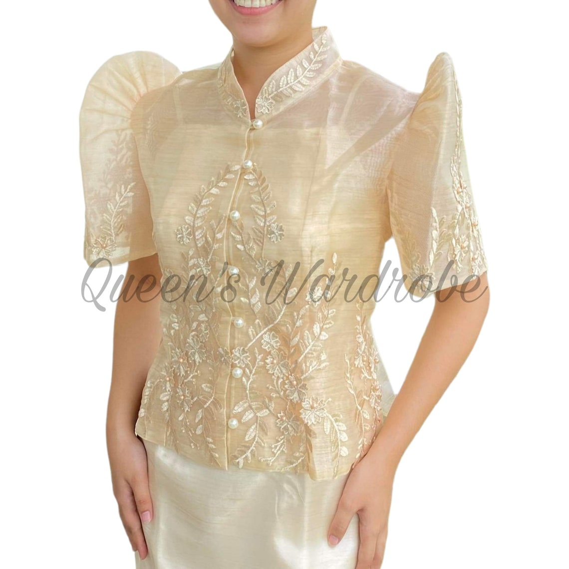 Chinese Collar Filipiniana Organza Top With Imelda Sleeves - Etsy