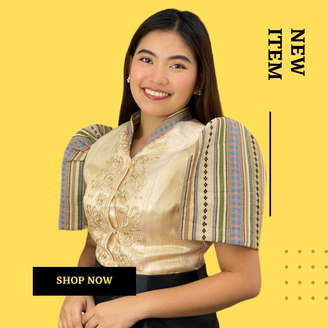 Chinese Collar Filipiniana Top With Inabel Collar and Sleeves - Etsy