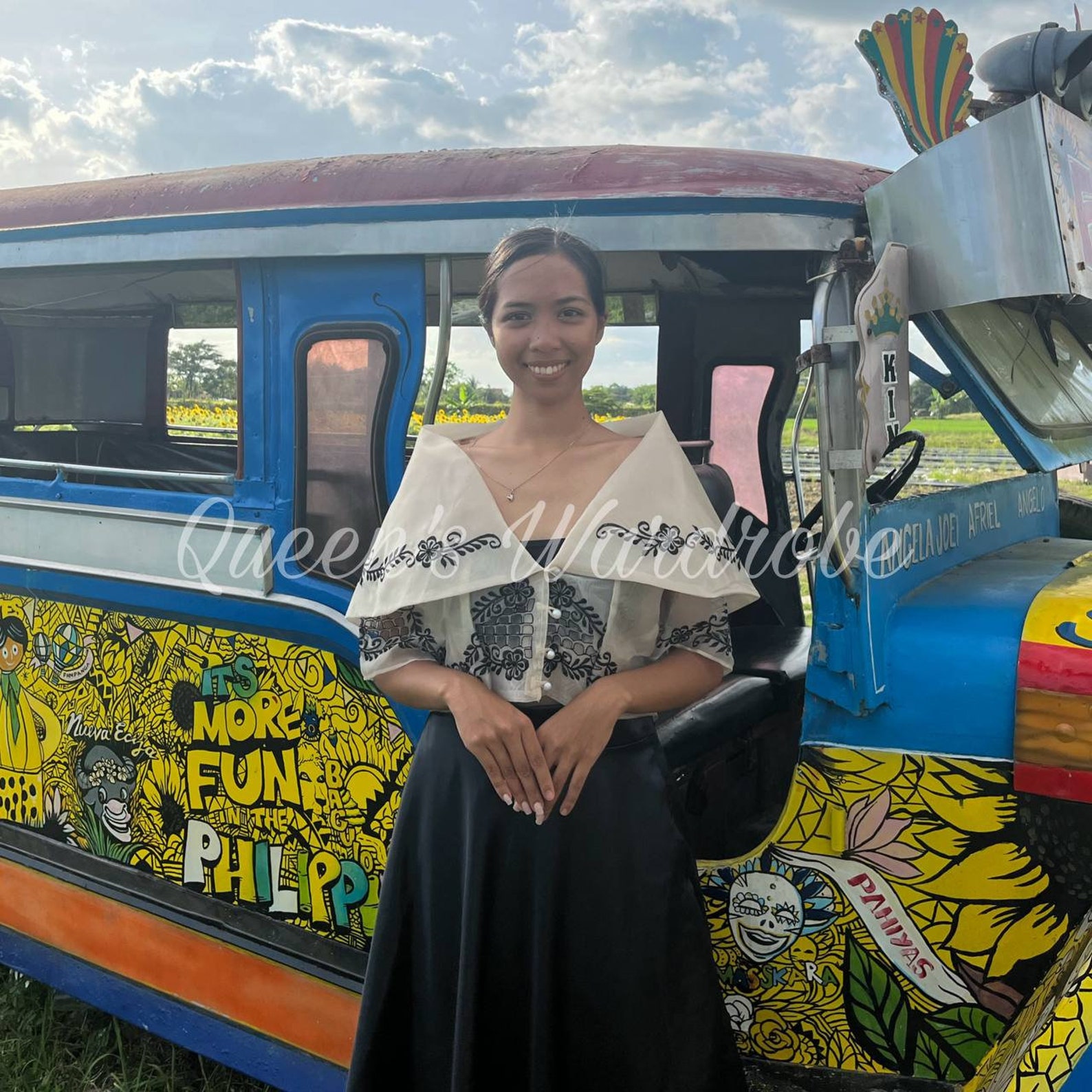 Traditional Filipiniana Maria Clara Alampay With Black Skirt - Etsy