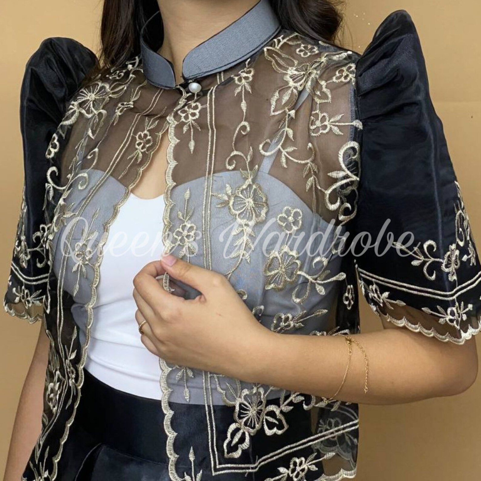 Black Filipiniana Butterfly Sleeves Chinese Collar Bolero Coat - Etsy