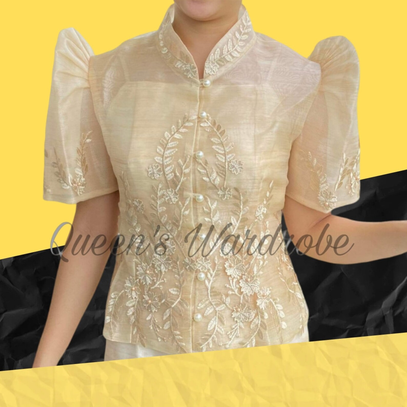Chinese Collar Filipiniana Organza Top With Imelda Sleeves - Etsy