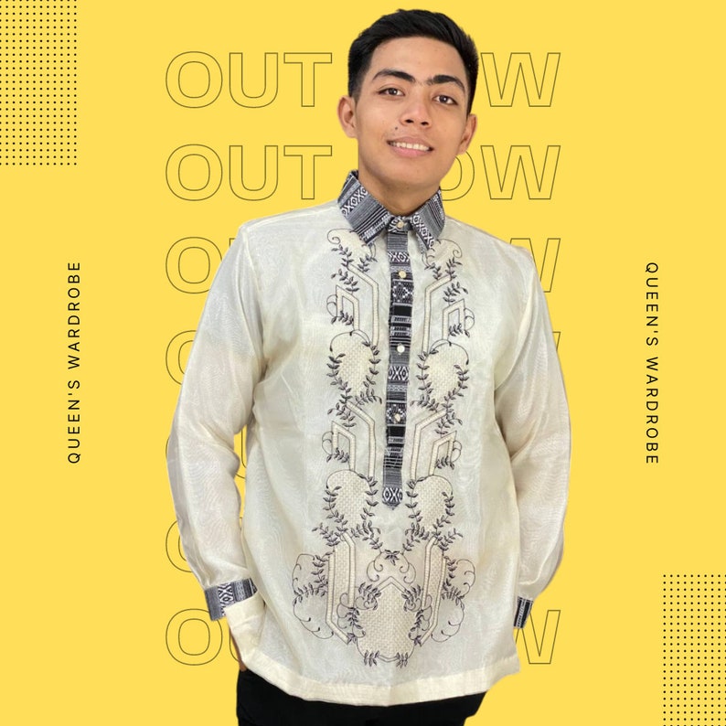 Traditional Barong Tagalog Sports Collar Piña Organza - Inabel Ethnic ...