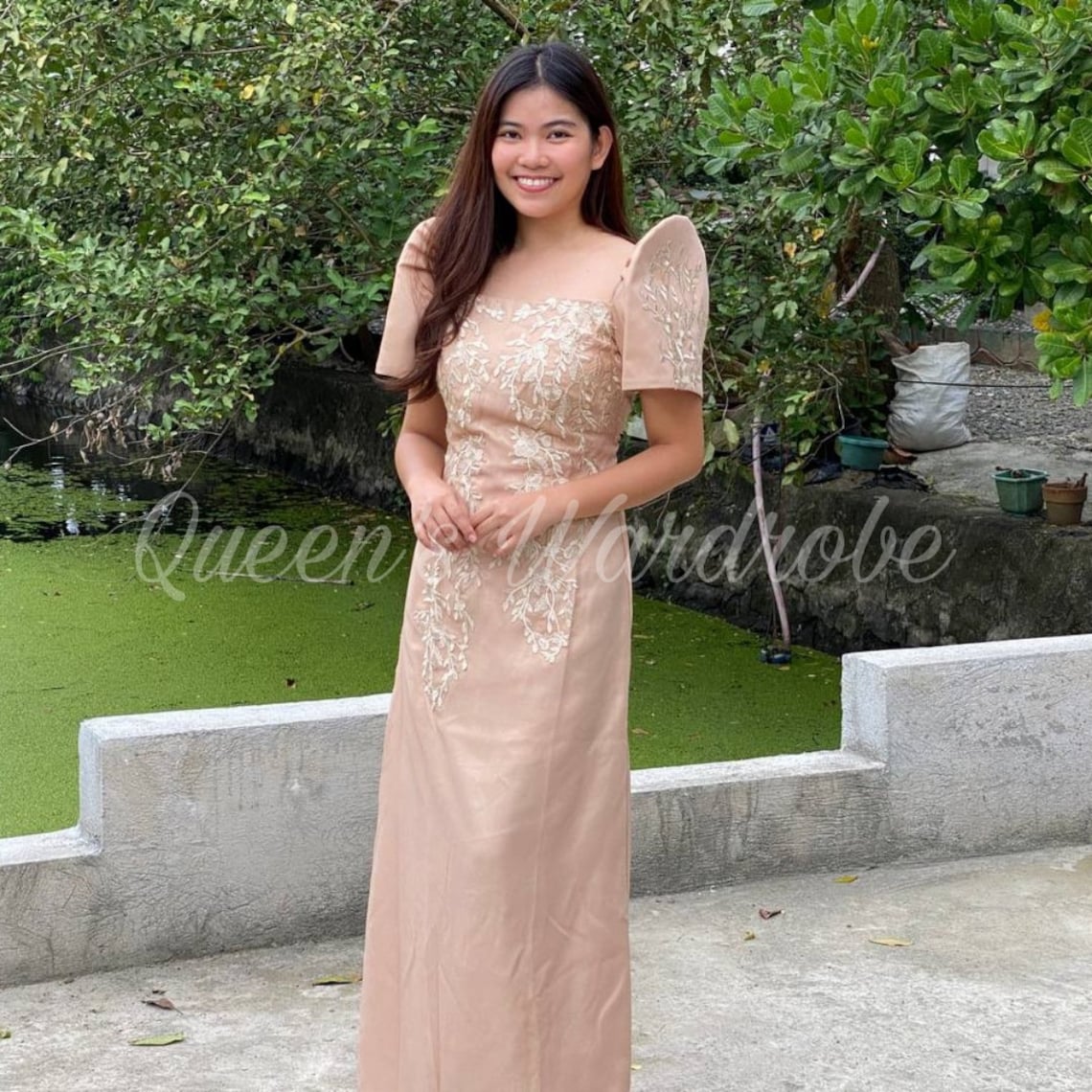 Filipiniana Long Gown Chiffon Serpentina Cut Beige/cream "vines" - Etsy