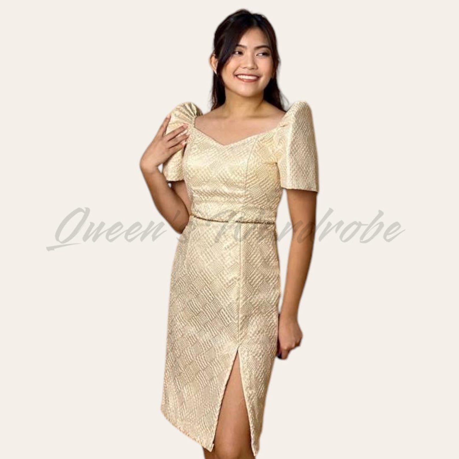Filipiniana Dress With Special Eyelet Lace Fabric With Belt - Etsy