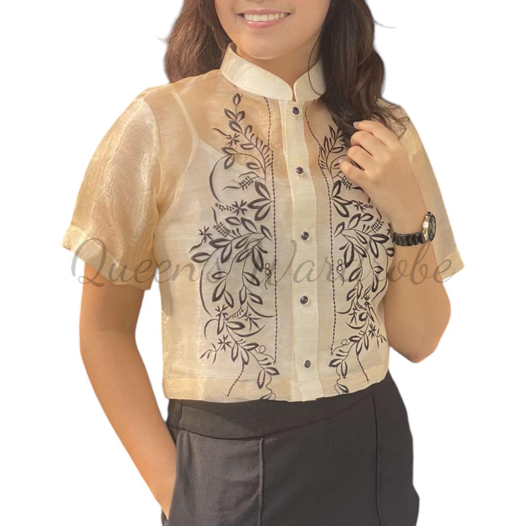 Ladies Polo Barong Chinese Collar Seethru Crop Top - Etsy