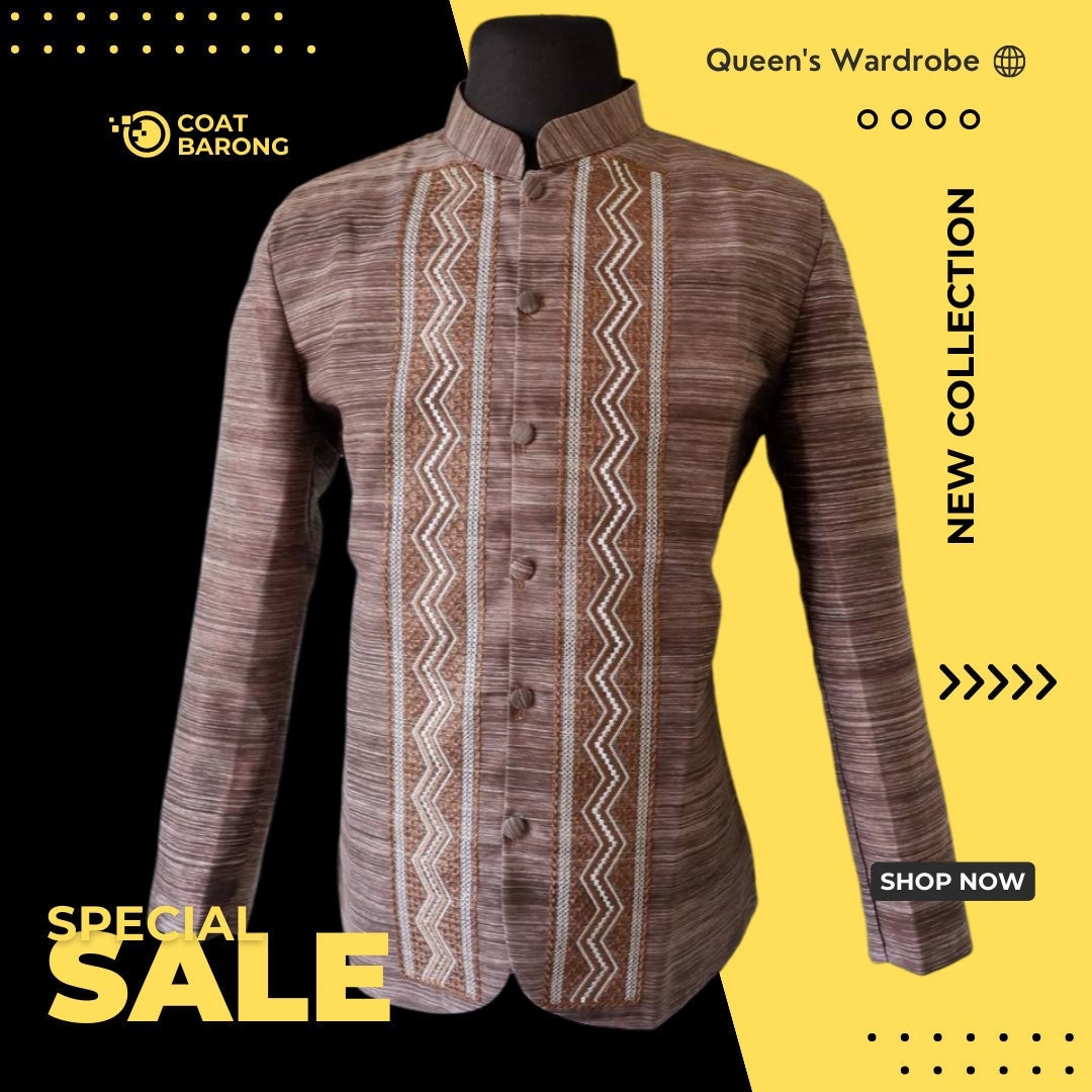 Coat Barong Tagalog Chinese Collar Choco Brown Zigzag - Etsy