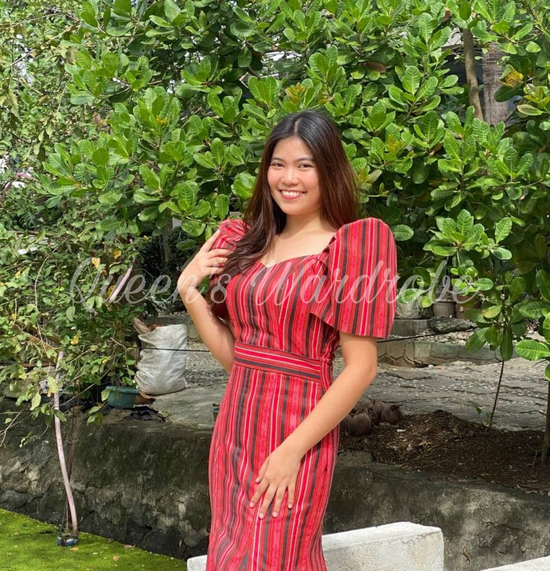 Filipiniana Long Gown With Red Ethnic Design - Etsy