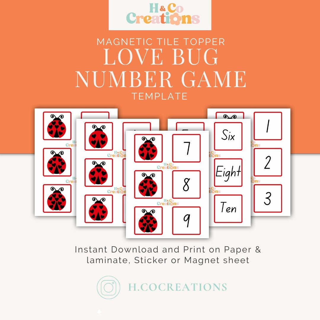 Love Bug Counting, Number and Word Matching Game Magnetic Tile Topper ...