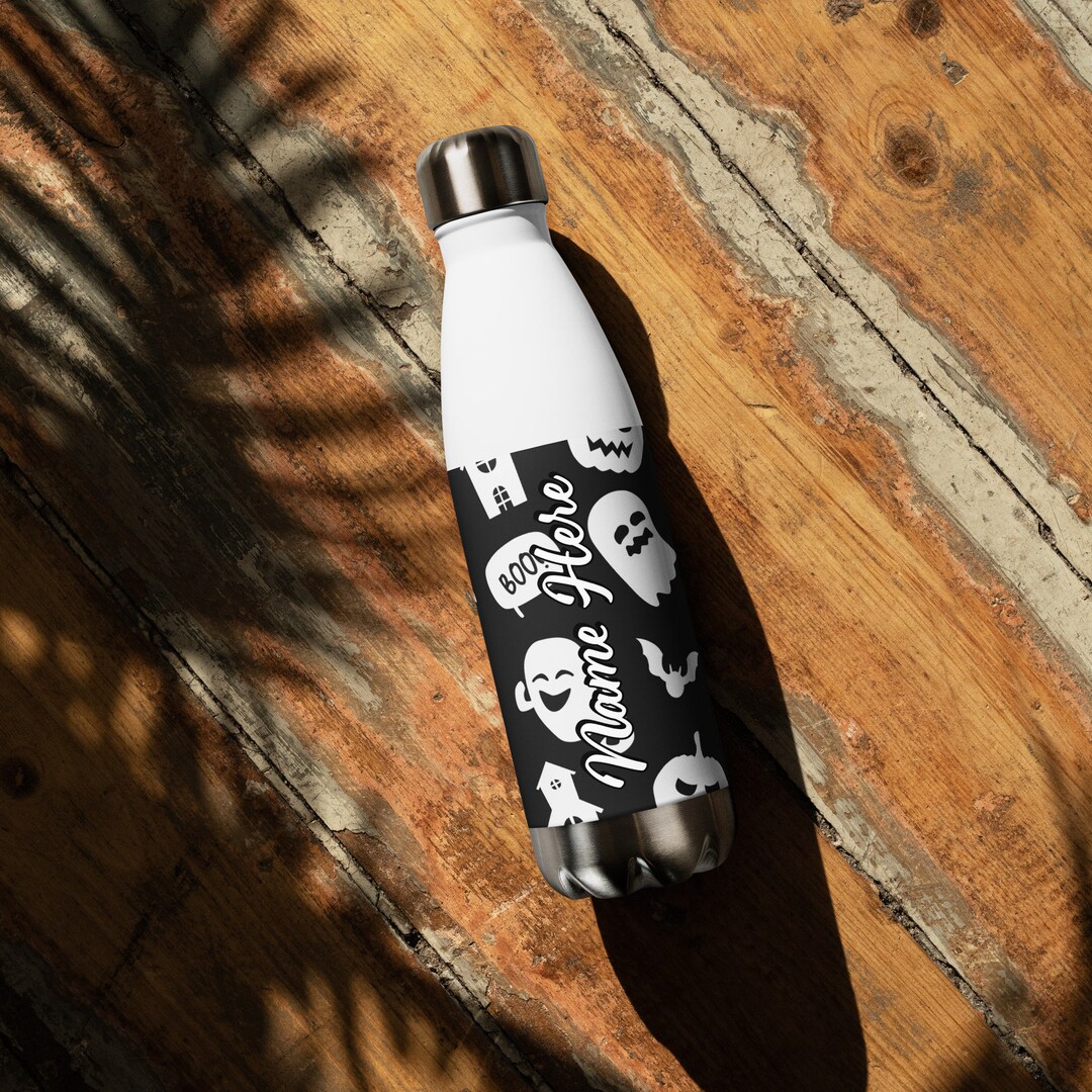 Custom Name Kawaii Goth Steel Water Bottle, Personalized Spooky Bottle ...