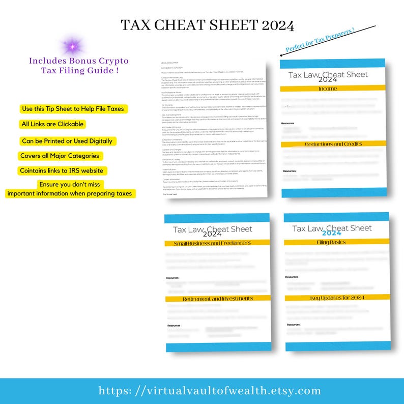 Tax Preparer 2024 Cheatsheet: Filing & Deductions Guide (printable PDF ...