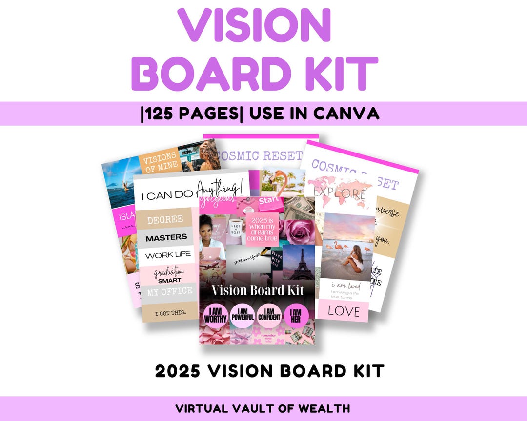 2025 Vision Board Kit Canva Vision Board Goal Setting Affirmations, and ...