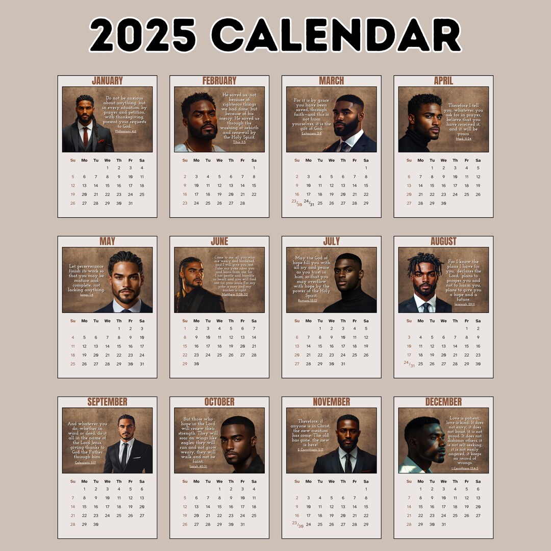 2025 Black Men Calendar, Faith Inspiration Calendar for Boy, God Word ...