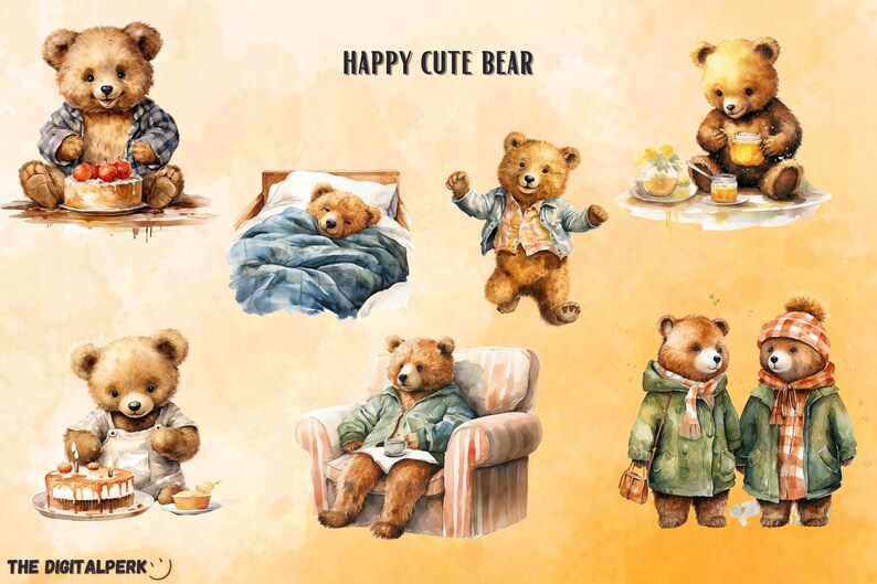 Watercolor Happy Cute Bear Clipart - for Commercial Use and Others ...