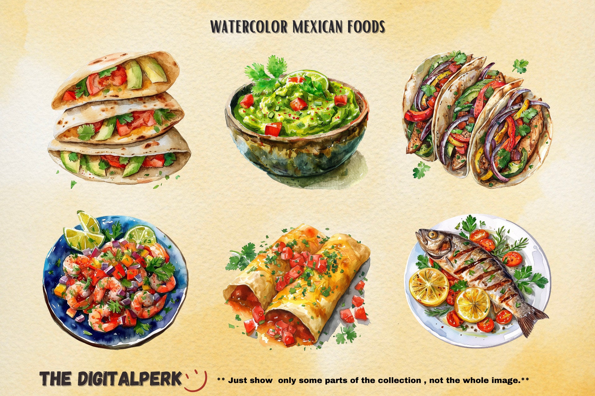 Watercolor Mexican Foods Clipart Tacos, Burritos, Guacamole, and More ...