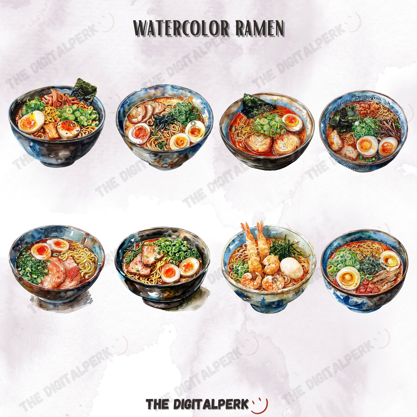 Watercolor Ramen Clipart, Miso, Shoyu, Spicy Soup, and More! - for ...