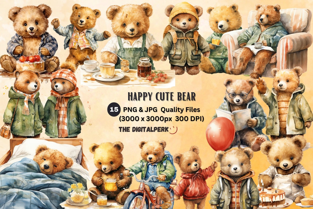 Watercolor Happy Cute Bear Clipart - for Commercial Use and Others ...