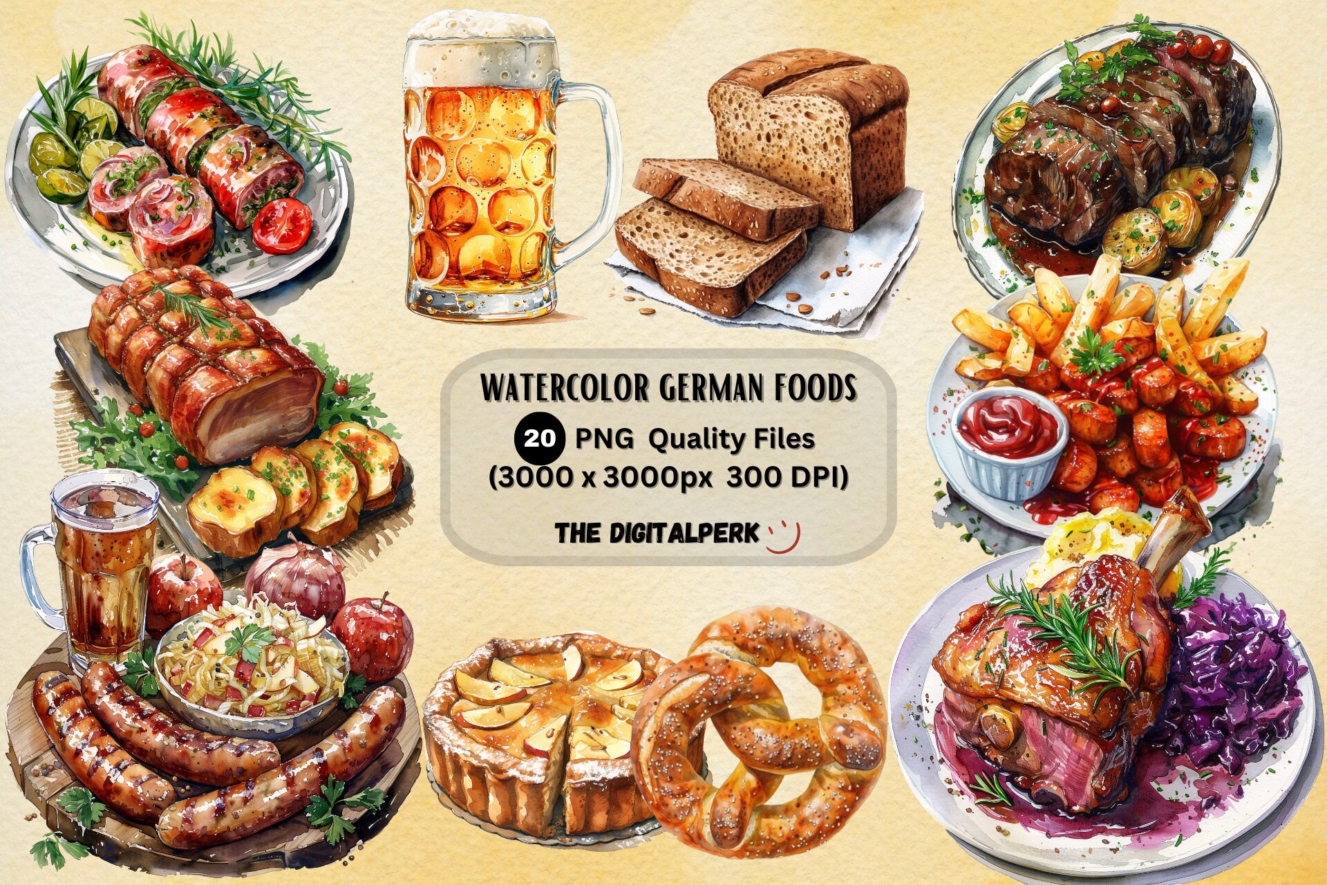 Watercolor German Foods Clipart - for Commercial Use and Others - 20 ...