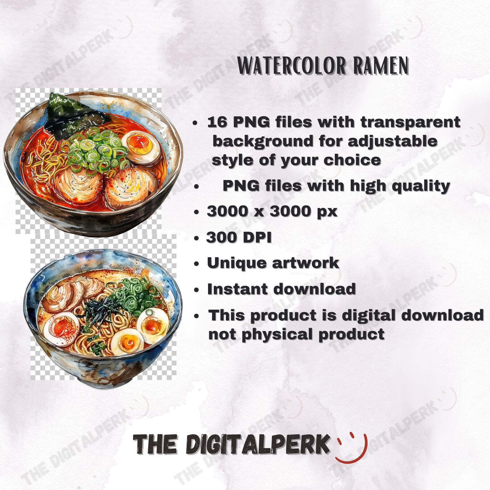 Watercolor Ramen Clipart, Miso, Shoyu, Spicy Soup, and More! - for ...