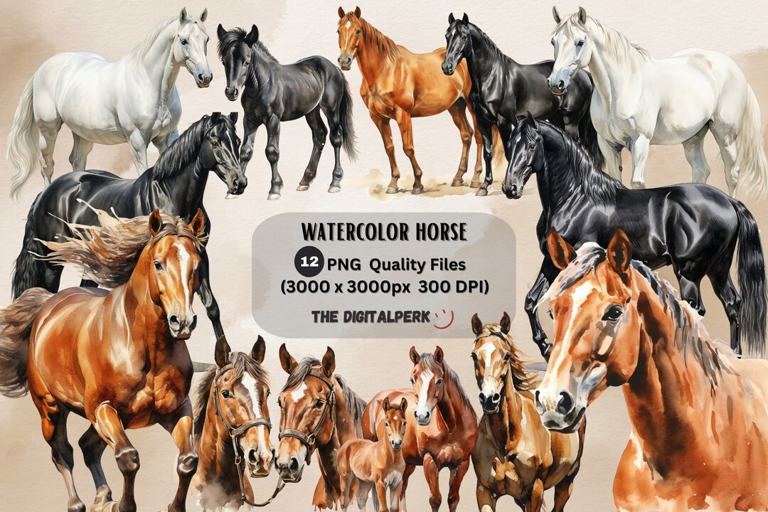 Watercolor Horse Clipart - for Commercial Use and Others - 12 PNG Files ...