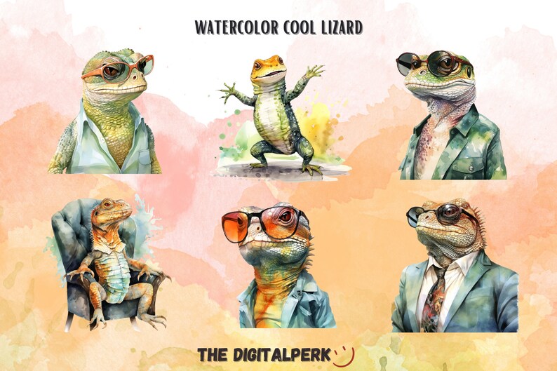 Watercolor Cool Lizard Clipart - for Commercial Use and Others - 12 PNG ...