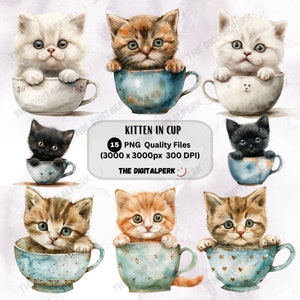 Watercolor Kitten in Cup Clipart - for Commercial Use and Others - 15 ...