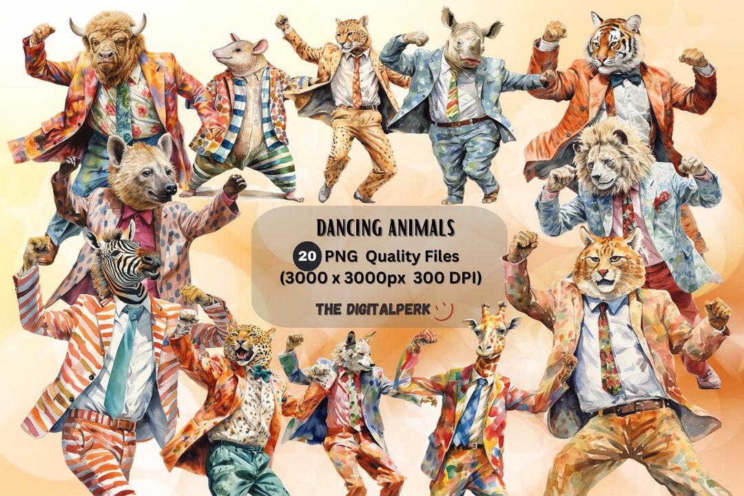 Watercolor Dancing Animals Clipart , Tiger, Lion, Hyena and More - for ...