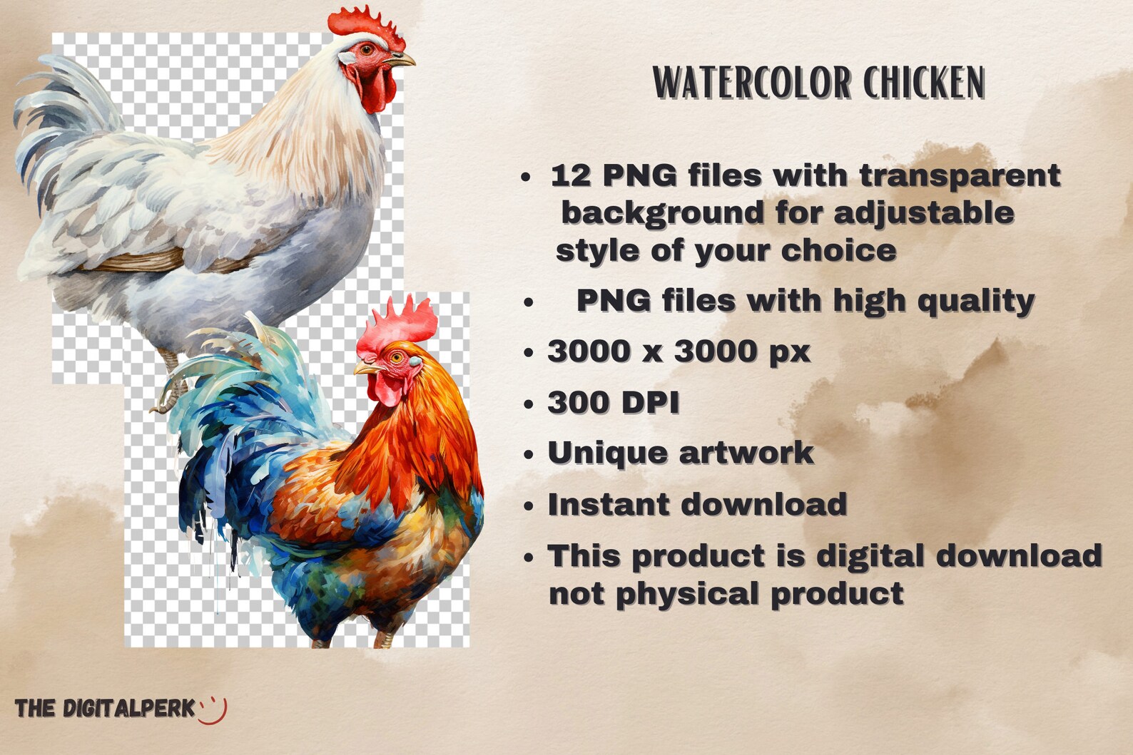 Watercolor Chicken Clipart - for Commercial Use and Others - 12 PNG ...