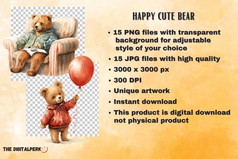 Watercolor Happy Cute Bear Clipart - for Commercial Use and Others ...