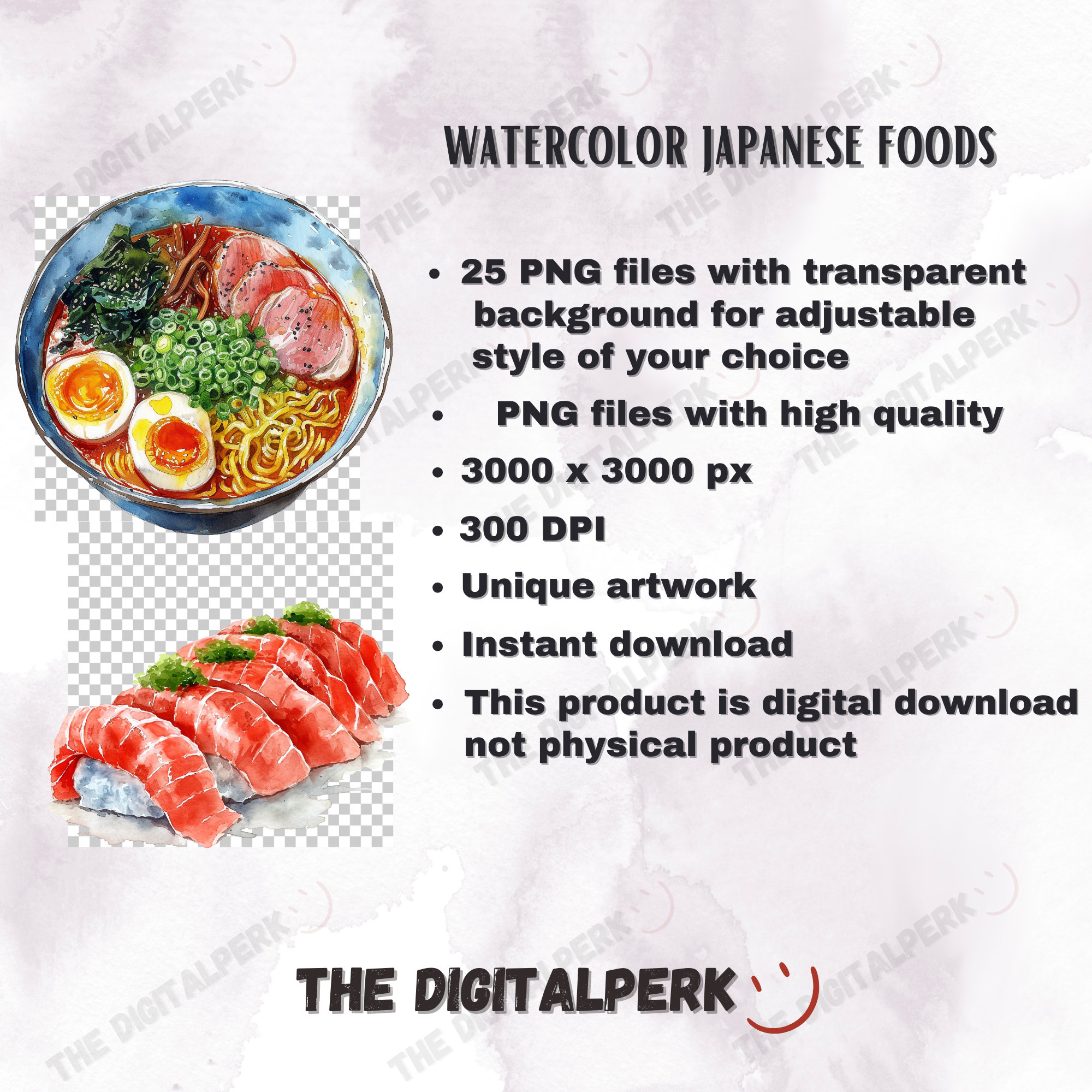 Watercolor Japanese Foods Clipart, Sushi, Sashimi, Tempura, - for ...