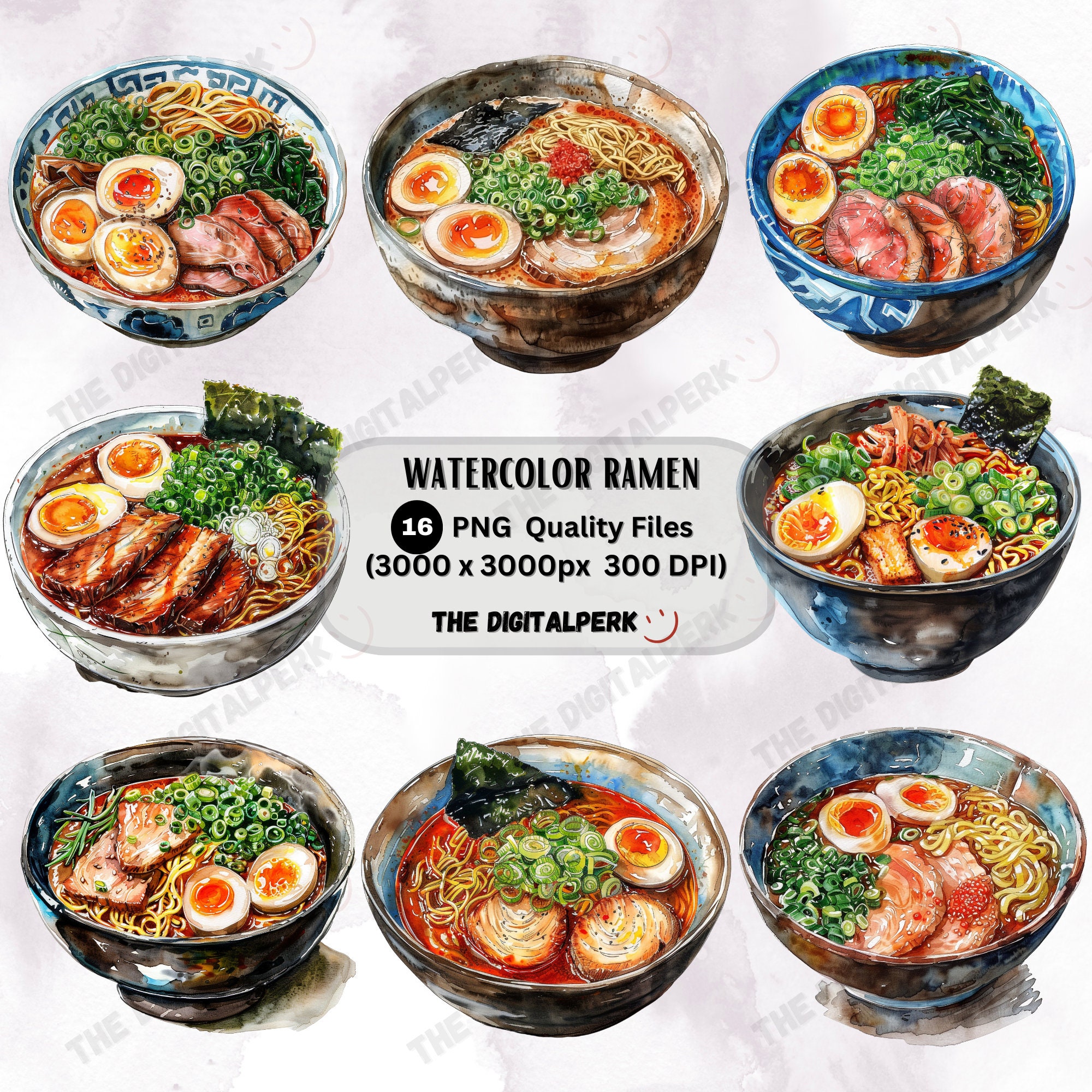 Watercolor Ramen Clipart, Miso, Shoyu, Spicy Soup, and More! - for ...