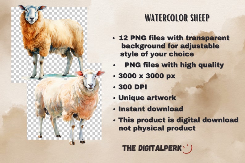Watercolor Sheep Clipart - for Commercial Use and Others - 12 PNG Files ...