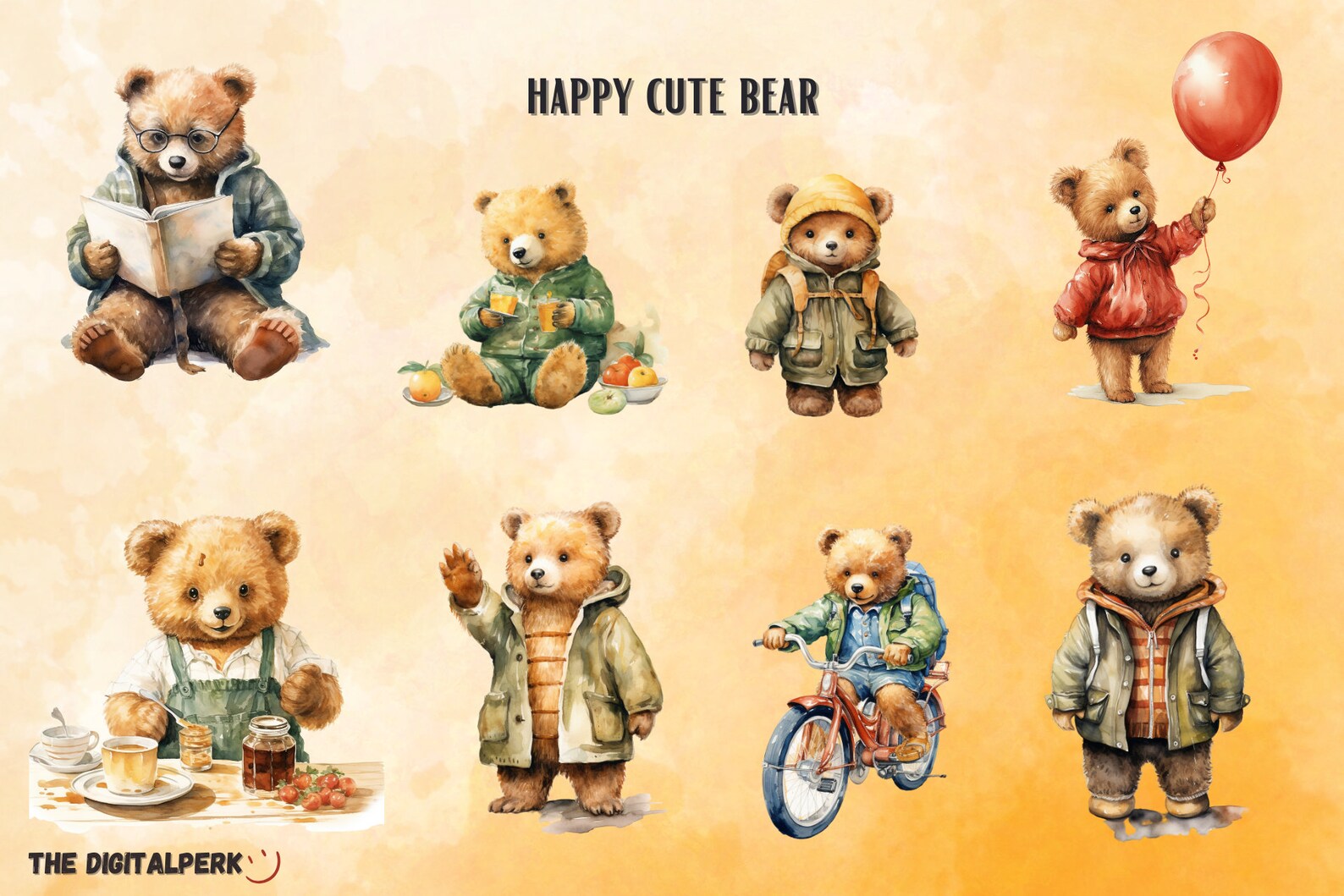 Watercolor Happy Cute Bear Clipart - for Commercial Use and Others ...
