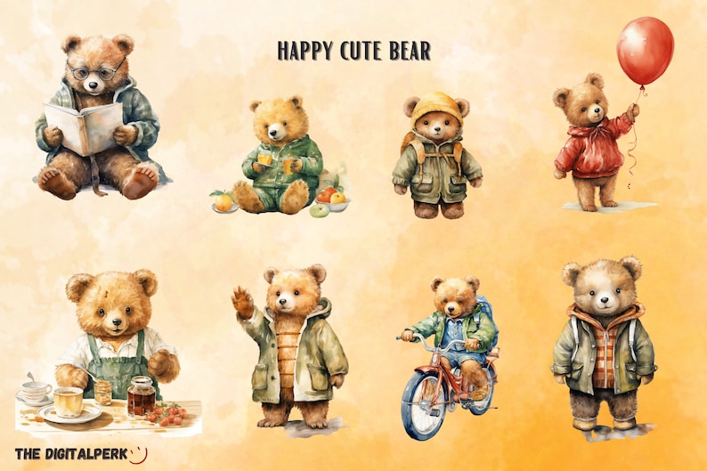 Watercolor Happy Cute Bear Clipart for Commercial Use and Others PNG ...