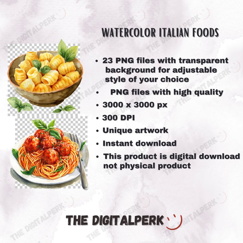 Watercolor Italian Foods Clipart , Pizza, Pasta, Tiramisu, and More ...