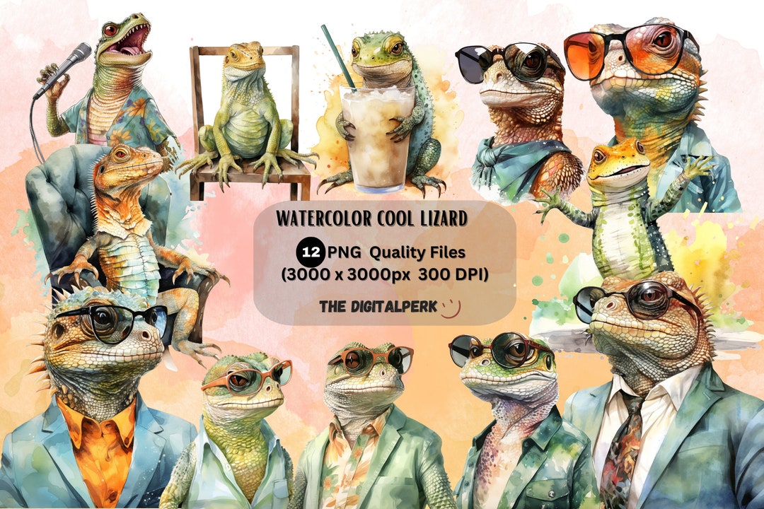 Watercolor Cool Lizard Clipart - for Commercial Use and Others - 12 PNG ...