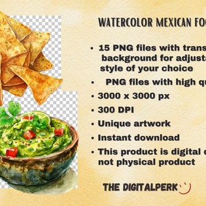 Watercolor Mexican Foods Clipart Tacos, Burritos, Guacamole, and More ...