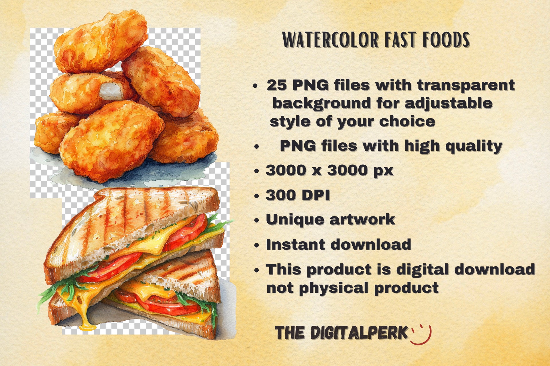 Watercolor Fast Foods Clipart - for Commercial Use and Others - 25 PNG ...