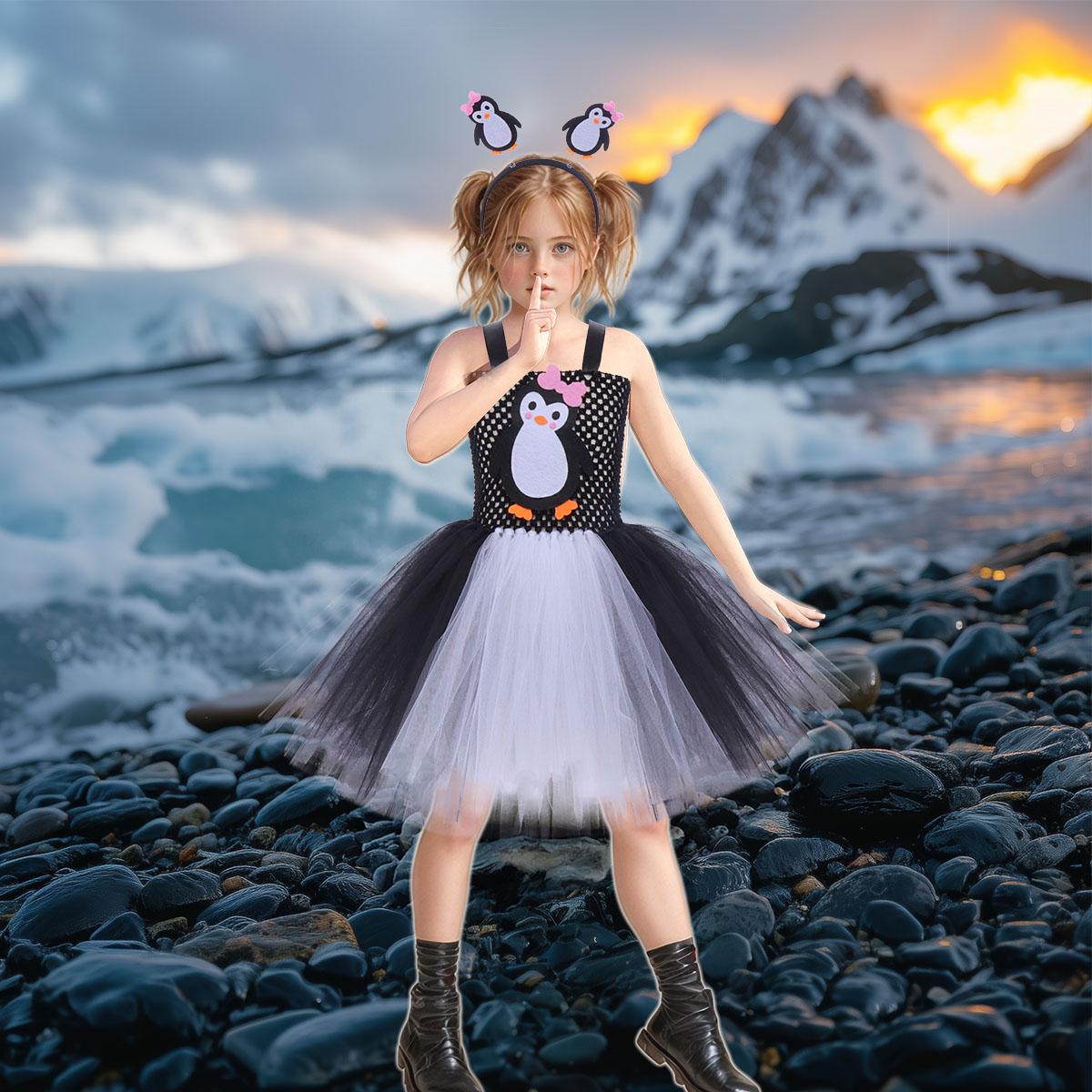 Girl Mesh Dress Penguin Handmade DIY Dress Tutu Dress Mesh White Black ...